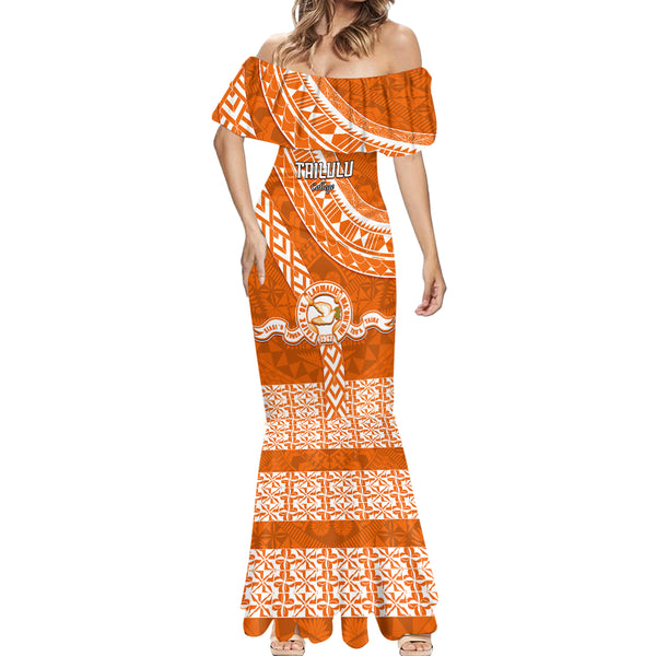 Custom Tailulu College Mermaid Dress Tongan Kupesi Pattern LT05