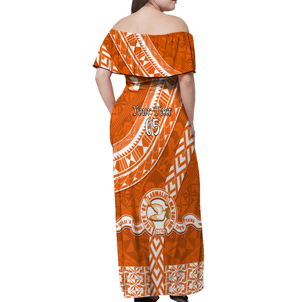 Custom Tailulu College Off Shoulder Maxi Dress Tongan Kupesi Pattern LT05