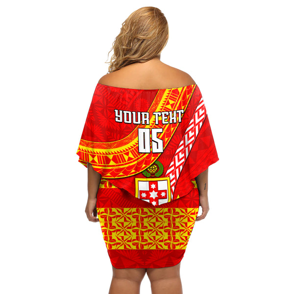 Custom Kolisi Tonga Off Shoulder Short Dress Tongan Kupesi Pattern LT05