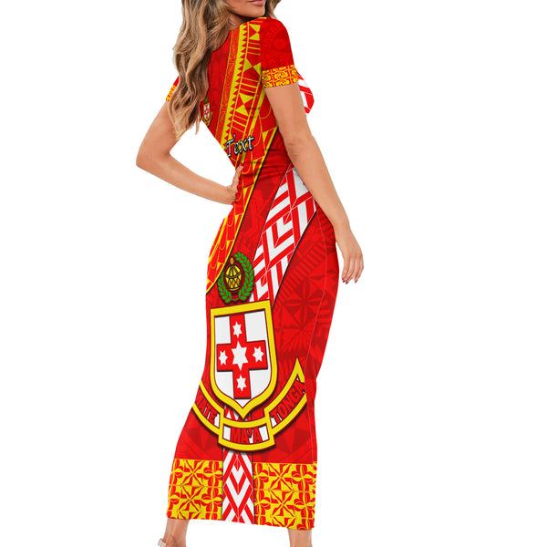 Custom Kolisi Tonga Short Sleeve Bodycon Dress Tongan Kupesi Pattern LT05