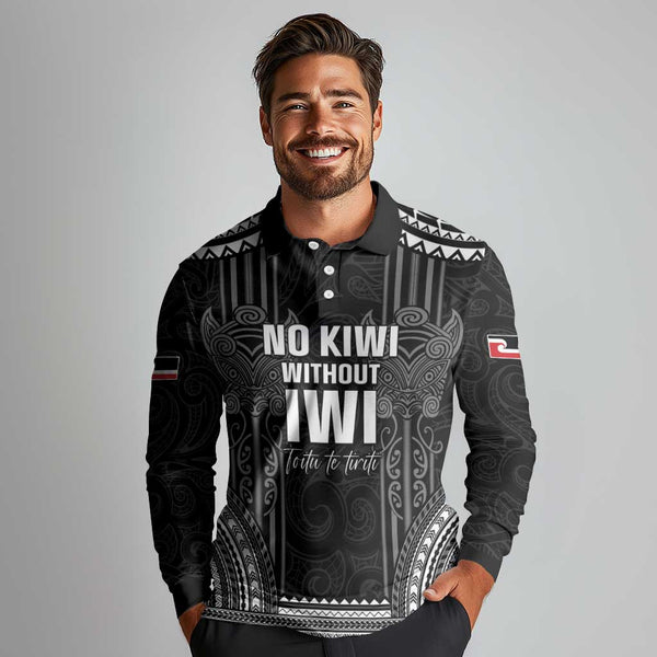 Aotearoa Toitu Te Tiriti Long Sleeve Polo Shirt No Kiwi Without Iwi LT05