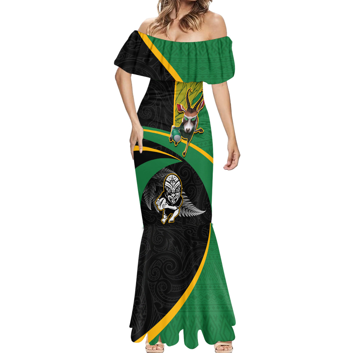 Custom New Zealand And South Africa Rugby Mermaid Dress 2023 Springboks ...