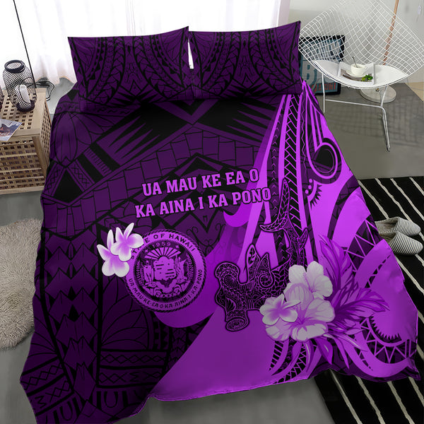 Hawaii State Motto Bedding Set Hawaiian Tribal Purple Hammerhead Shark LT05