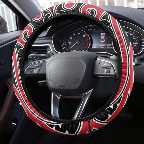Aotearoa Waitangi Day Steering Wheel Cover Maori Warrior Tribal Tattoo LT05
