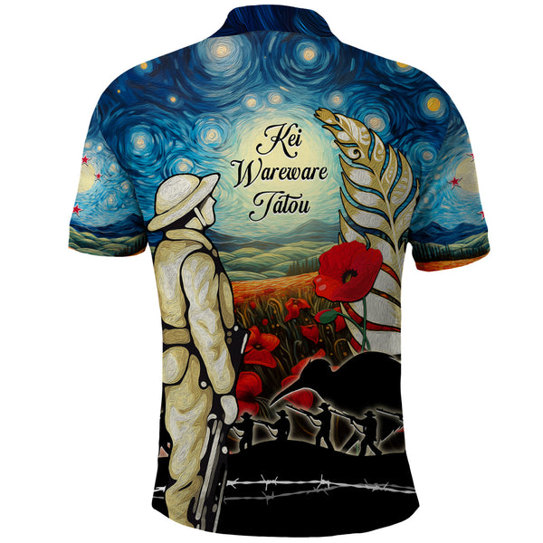 Kei Wareware Tatou New Zealand ANZAC Day Polo Shirt Starry Night Inspo ...