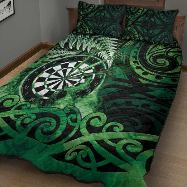 New Zealand Darts Quilt Bed Set Maori Koru Dartboard Green Flame LT05