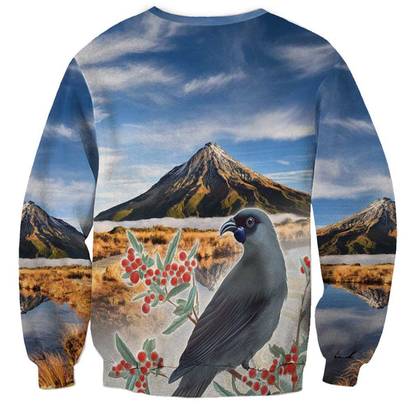 New Zealand Mount Taranaki Landscape Sweatshirt Kokako Bird Polynesian ...