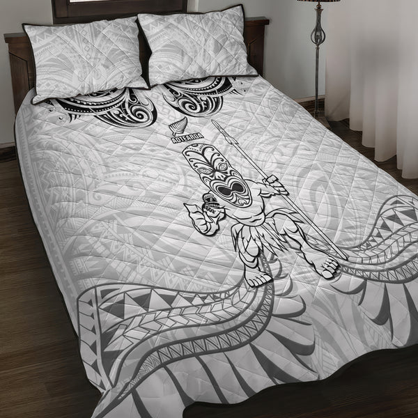New Zealand Maori Taiaha Quilt Bed Set Tiki Warrior White LT05