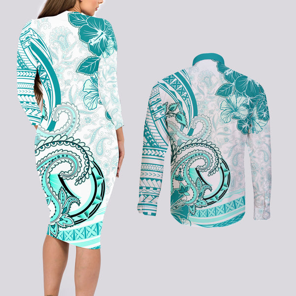 Polynesia Paisley Couples Matching Long Sleeve Bodycon Dress and Long ...