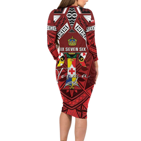 Tonga Emancipation Day Long Sleeve Bodycon Dress Tongan Kupesi Pattern LT05