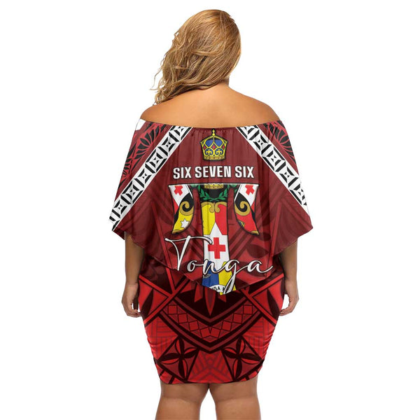Tonga Emancipation Day Off Shoulder Short Dress Tongan Kupesi Pattern LT05