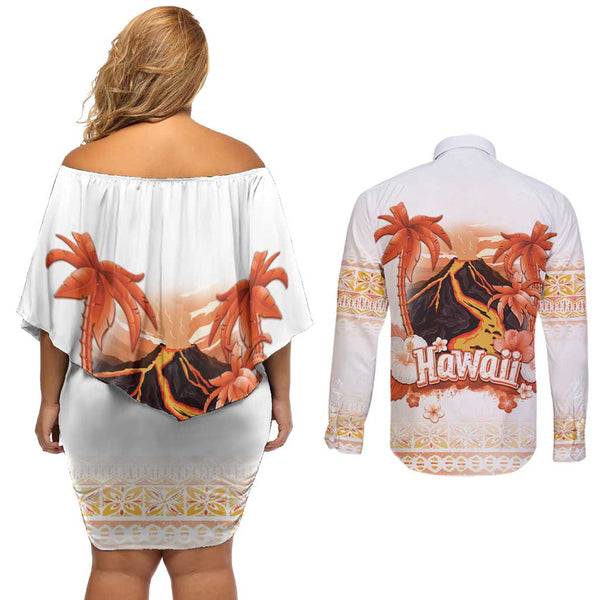 Hawaiian Volcano Lava Flow Couples Matching Off Shoulder Short Dress ...