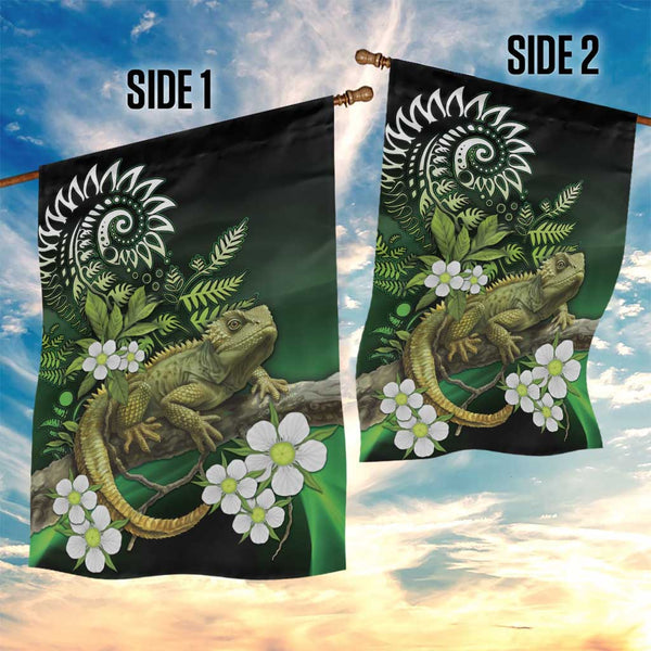 Aotearoa New Zealand Tuatara Garden Flag Maori Koru Art LT05