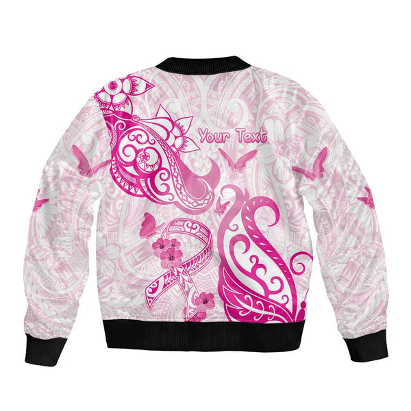 Personalised Breast Cancer Awareness Sleeve Zip Bomber Jacket Ribbon ...