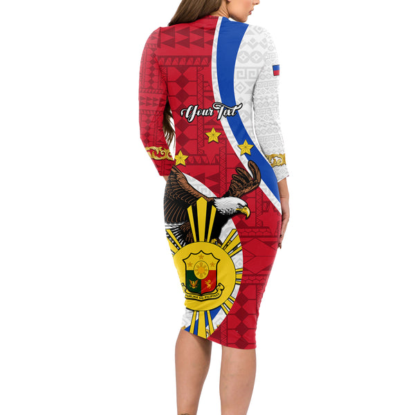 Personalized Philippines Long Sleeve Bodycon Dress The Eight-Rayed Sun ...