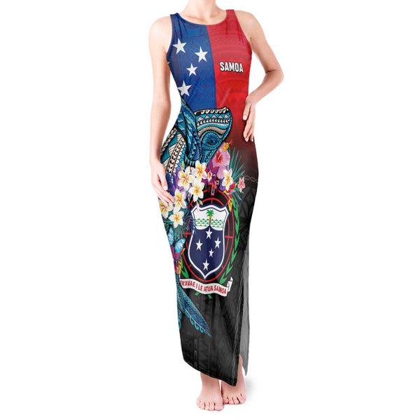 Samoa Tank Maxi Dress Humpback Whale Siapo Pattern LT05
