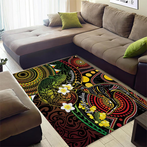 Vanuatu And Australia Aboriginal Area Rug Iguana And Kangaroo Together LT05