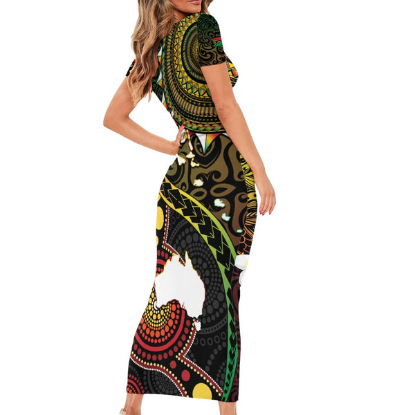 Vanuatu And Australia Aboriginal Short Sleeve Bodycon Dress Iguana And ...
