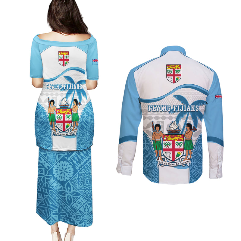 Fiji Rugby Couples Matching Puletasi Dress and Long Sleeve Button ...