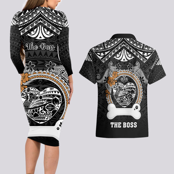 Personalized Pitbull Dog Couples Matching Long Sleeve Bodycon Dress and ...