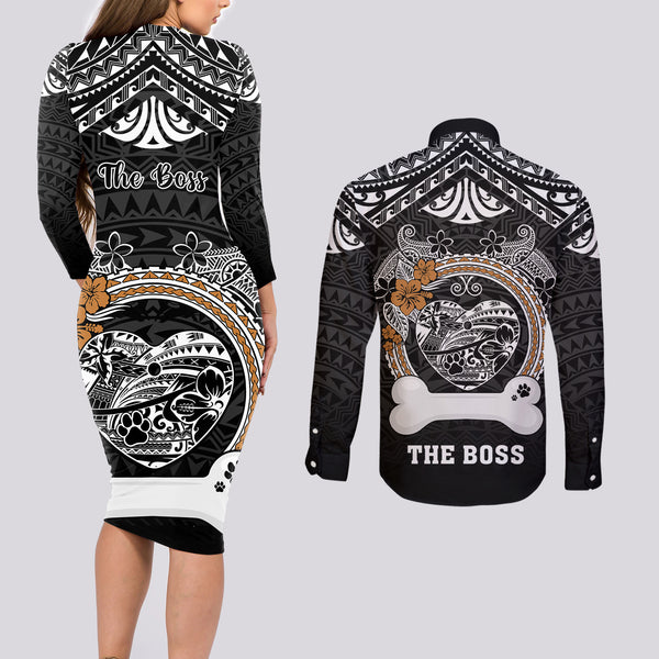 Personalized Pitbull Dog Couples Matching Long Sleeve Bodycon Dress and ...