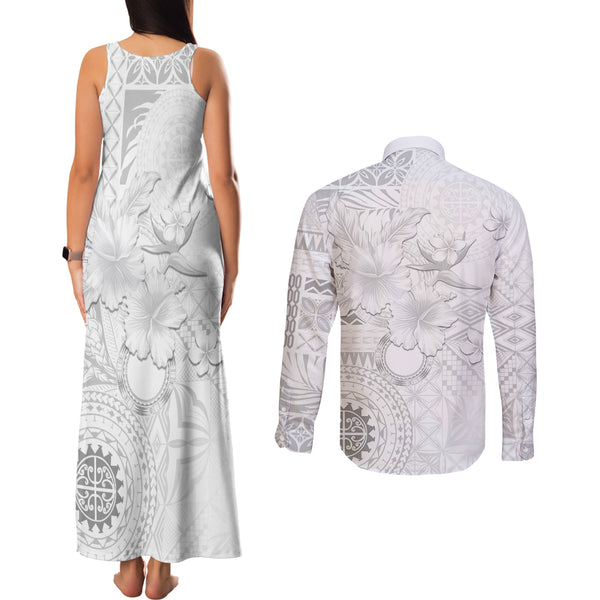 Samoa Siapo Pattern With White Hibiscus Couples Matching Tank Maxi ...