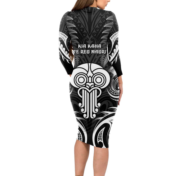 New Zealand Te Reo Maori Long Sleeve Bodycon Dress Korero Maori Ai Au LT05
