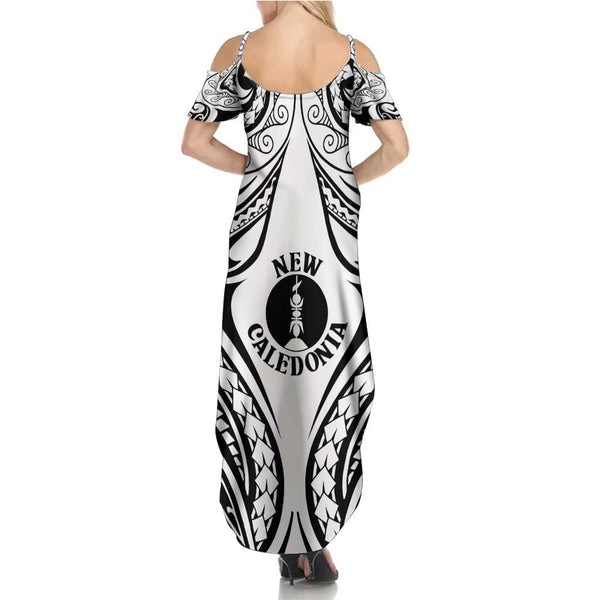 New Caledonia Day Summer Maxi Dress Polynesian Curves White Color LT05
