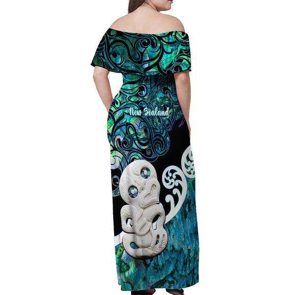 Aotearoa New Zealand Off Shoulder Maxi Dress Paua Shell Fern Koru With ...