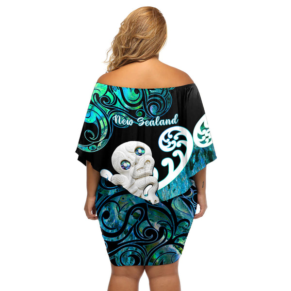 Aotearoa New Zealand Off Shoulder Short Dress Paua Shell Fern Koru With ...