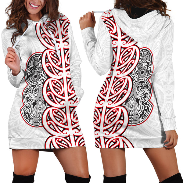 Aotearoa New Zealand Hoodie Dress Maori Marae Pattern Tiki LT05