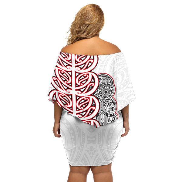 Aotearoa New Zealand Off Shoulder Short Dress Maori Marae Pattern Tiki LT05