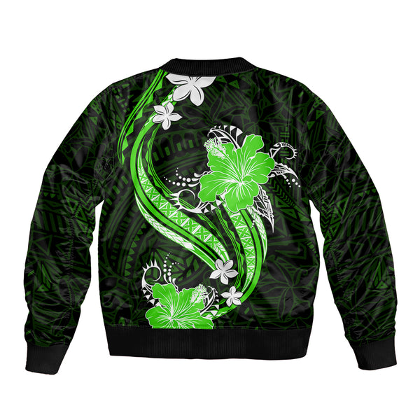 Green Polynesian Pattern With Tropical Flowers Bomber Jacket LT05