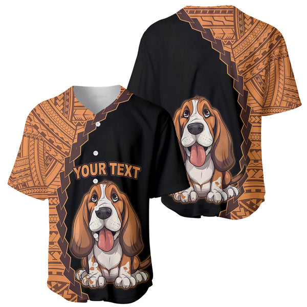 Custom Basset Hound Dog Baseball Jersey With Polynesian Tribal Tattoo LT6