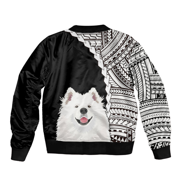 Custom Samoyed Dog Sleeve Zip Bomber Jacket With Polynesian Tribal ...