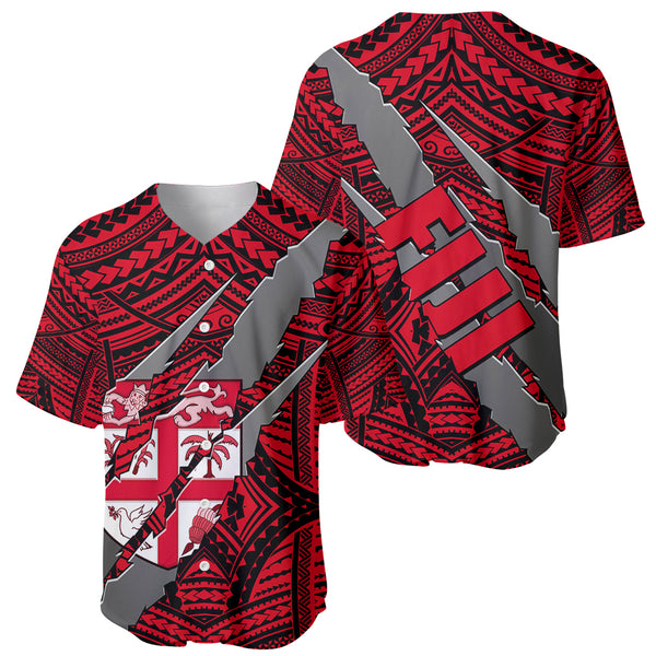 Polynesian Fiji Baseball Jersey with Coat Of Arms Claws Style - Red LT6