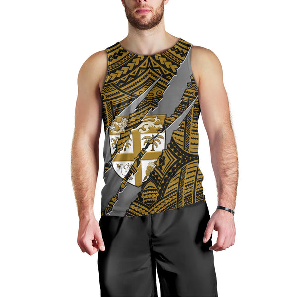 Polynesian Fiji Men Tank Top with Coat Of Arms Claws Style - Gold LT6