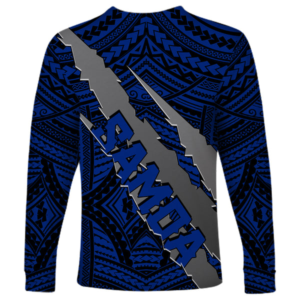 Polynesian Samoa Long Sleeve Shirt with Coat Of Arms Claws Style - Blue LT6