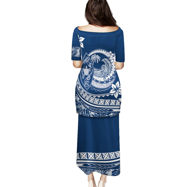 Polynesian Plumeria Puletasi Ride The Waves - Navy Blue LT7