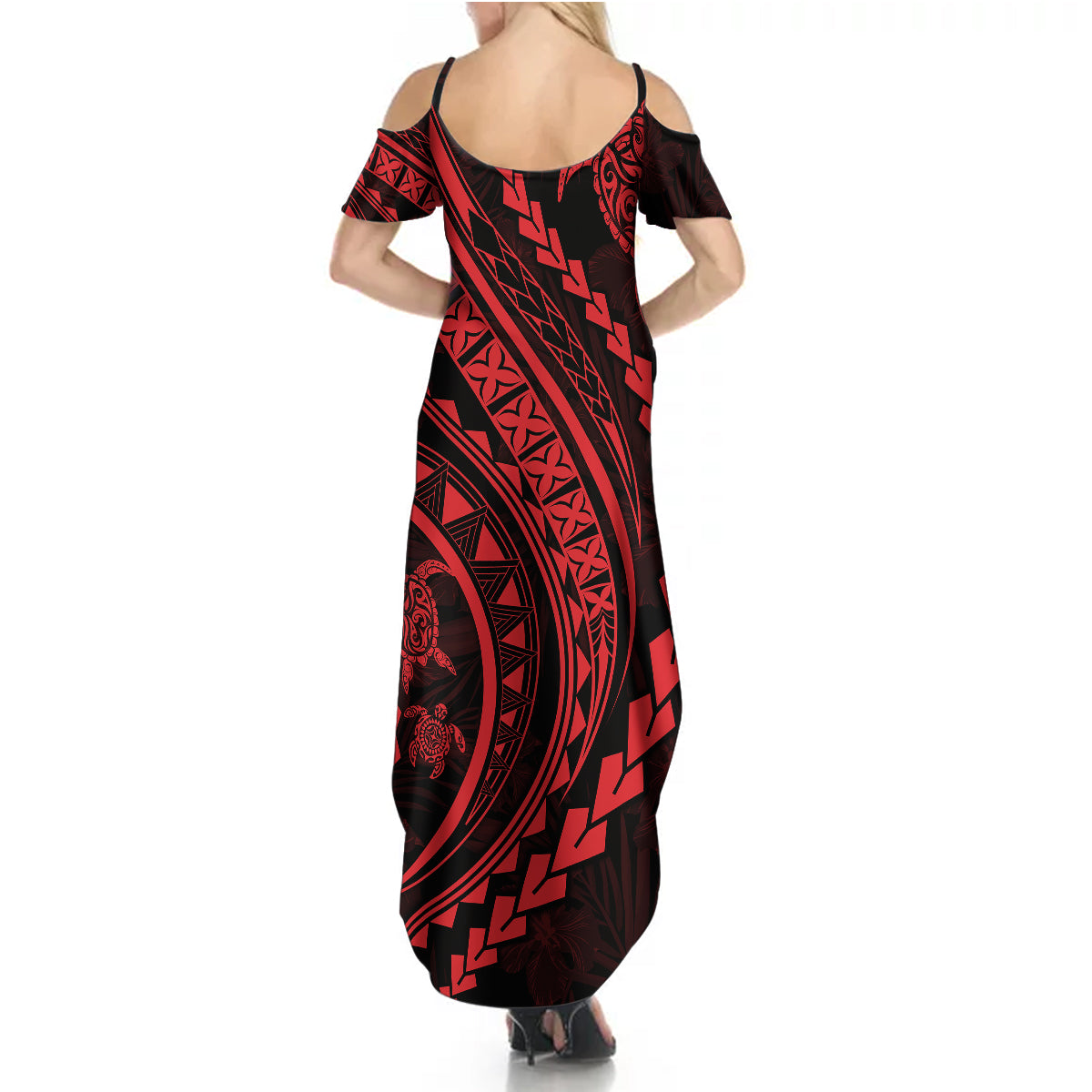 Polynesian Pride Summer Maxi Dress Turtle Hibiscus Luxury Style - Rose LT7