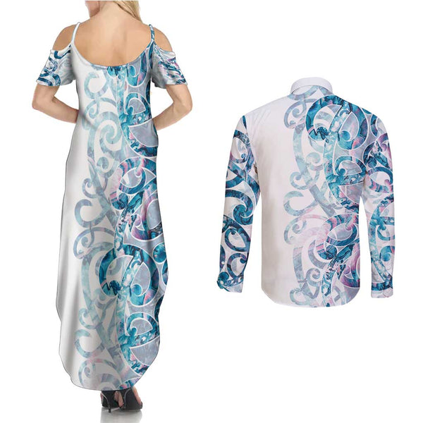 Turquoise Paua Shell Maori Couples Matching Summer Maxi Dress and Long ...