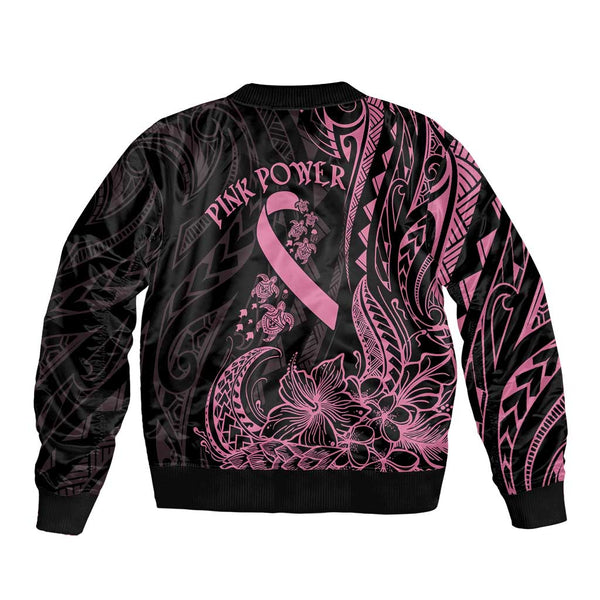 Polynesian Pink Power Sleeve Zip Bomber Jacket Breast Cancer Ribbon ...