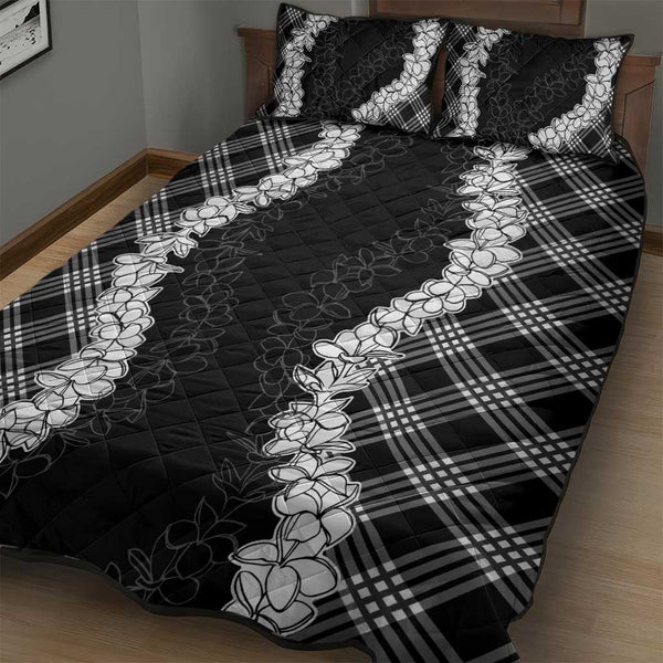 Home / Products / Hawaii Aloha Plumeria Lei Black Palaka Quilt Bed Set LT7