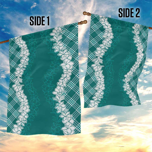 Hawaii Aloha Plumeria Lei Teal Palaka Garden Flag LT7
