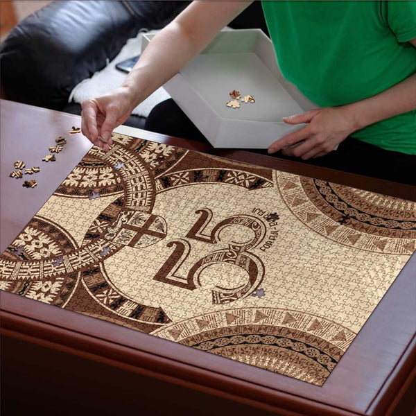 Bula Fiji Day 55th Anniversary Masi Tapa Puzzle Emerald Jubilee - Beige LT7