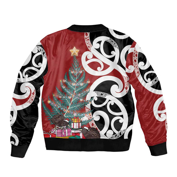 New Zealand Silver Fern Christmas Tree Sleeve Zip Bomber Jacket Meri ...