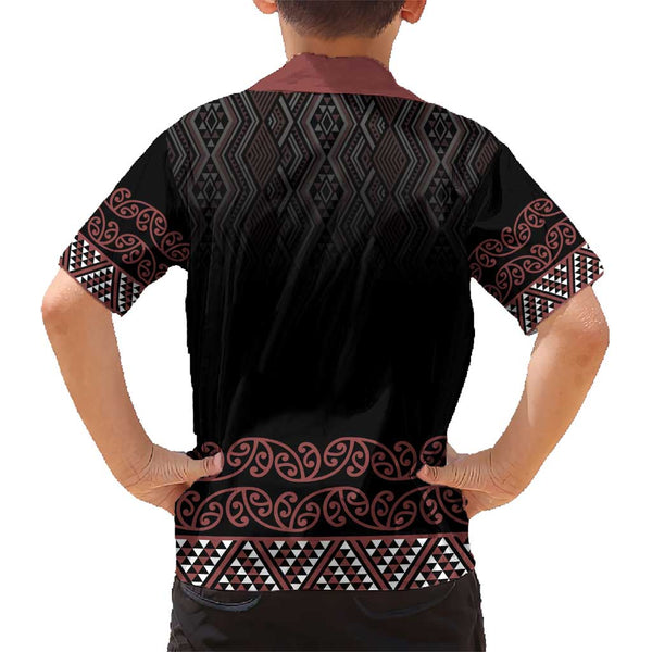 Maori Taniko Patterns Kid Hawaiian Shirt Brown Niho Taniwha Mix Paatiki ...