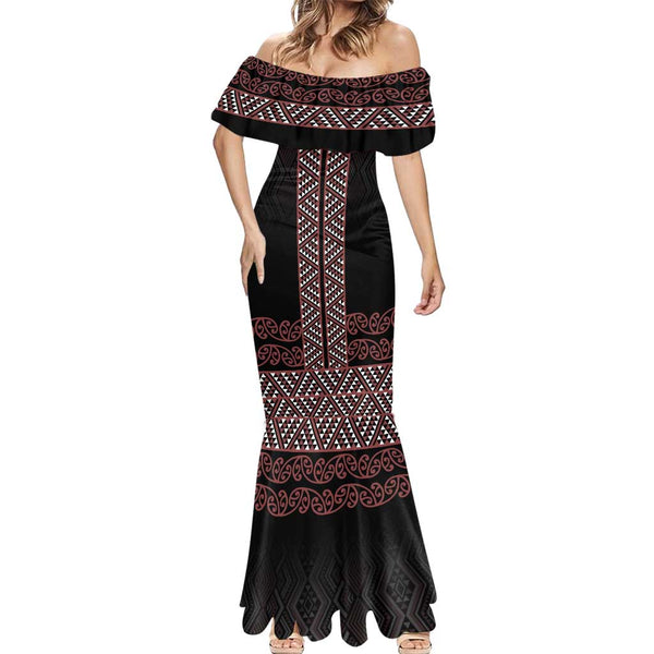 Maori Taniko Patterns Mermaid Dress Brown Niho Taniwha Mix Paatiki ...