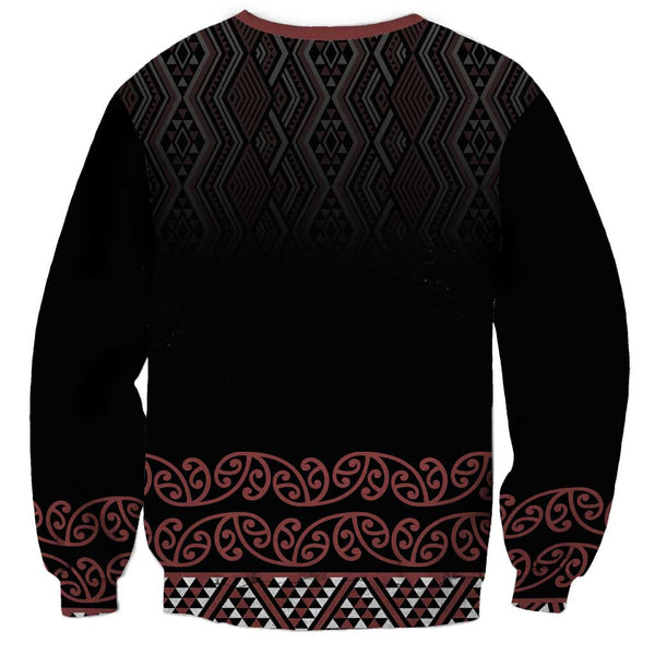 Maori Taniko Patterns Sweatshirt Brown Niho Taniwha Mix Paatiki Motifs LT7