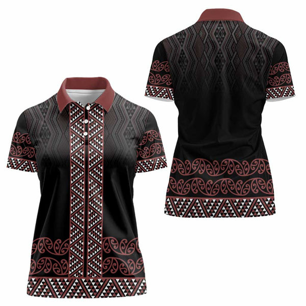 Maori Taniko Patterns Women Polo Shirt Brown Niho Taniwha Mix Paatiki ...